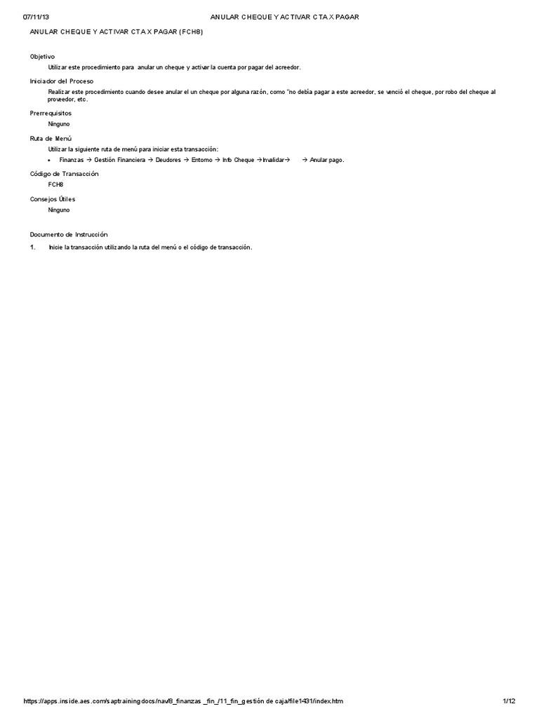 Anular un cheque emitido y reactivar la cuenta por pagar del acreedor | PDF