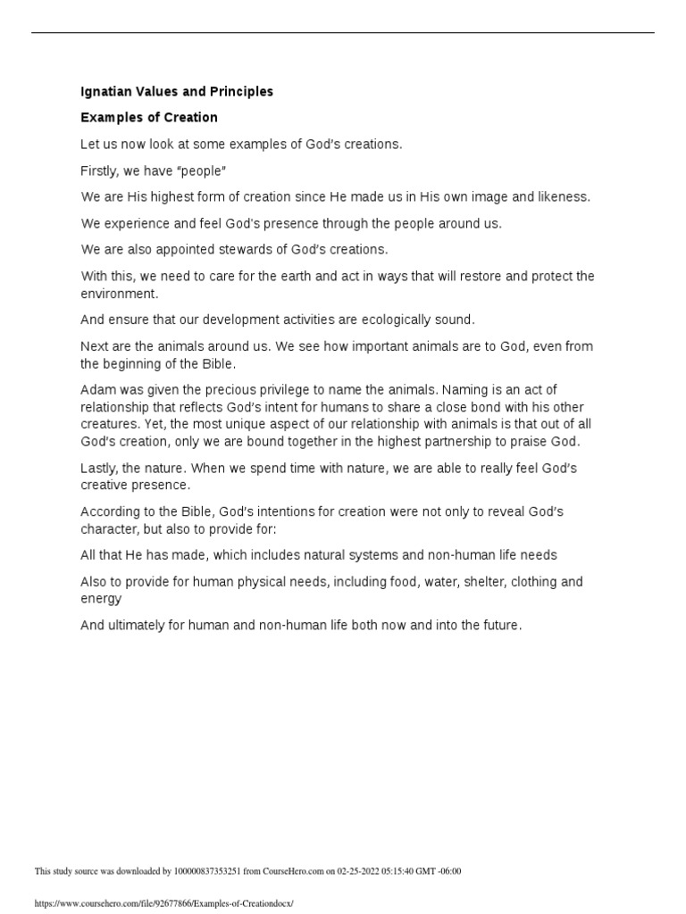 Examples of Creation | PDF | God | Nature