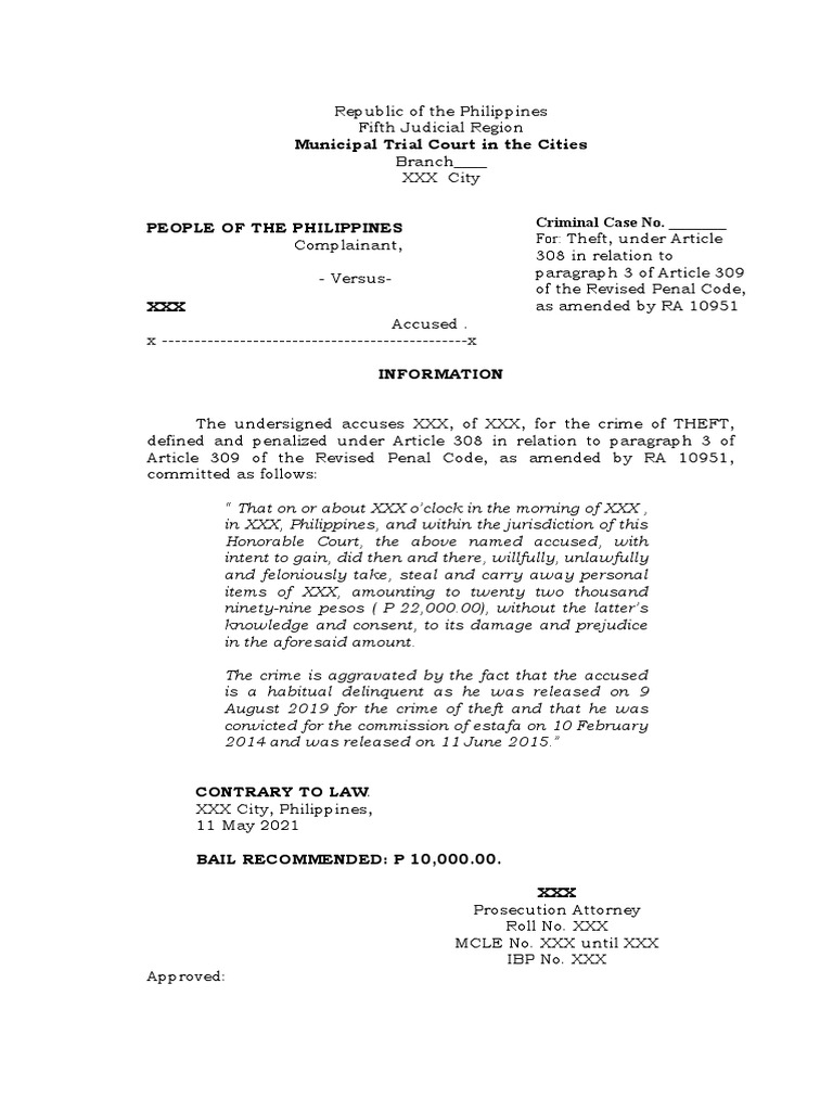 Habitual Delinquent Information | PDF | Prosecutor | Theft