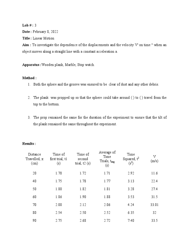 CAPE Physics Lab 3 | PDF | Velocity | Acceleration