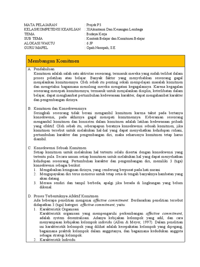 Materi Kontrak Belajar Dan Komitmen Belajar | PDF