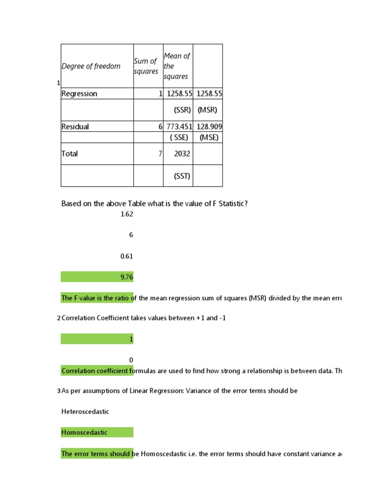 Statistics Quiz | PDF | Regression Analysis | Errors And Residuals