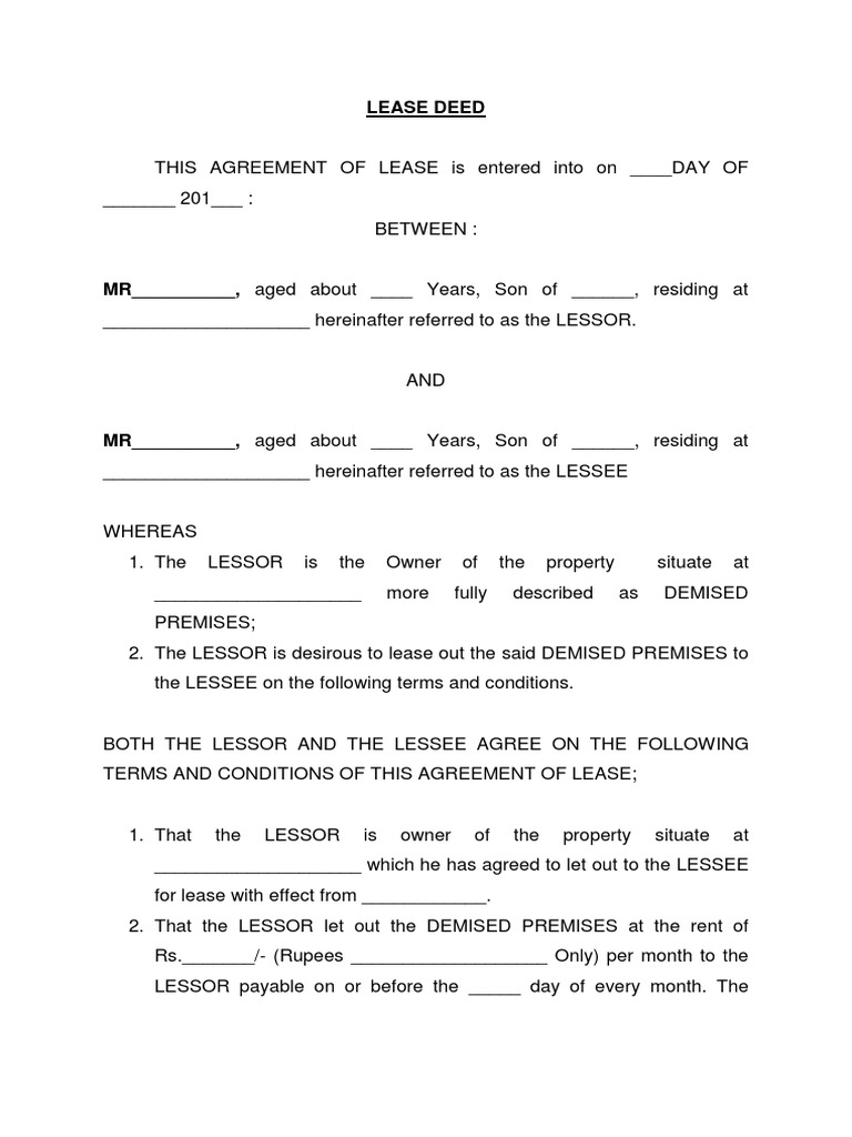 Lease Deed | PDF | Lease | Private Law