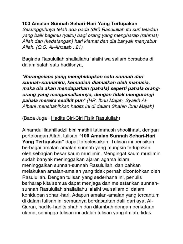 100 Amalan Sunnah Sehari-Hari | PDF