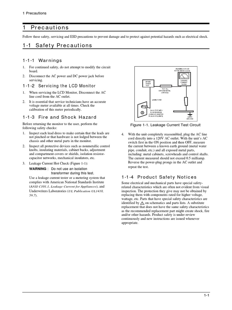 1-1 Safety Precautions | PDF | Electrostatic Discharge | Electrical ...