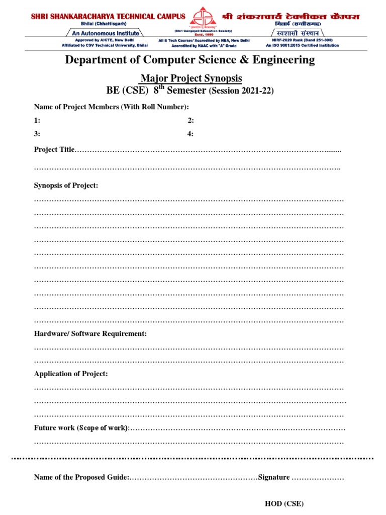 Department of Computer Science & Engineering: Major Project Synopsis Be ...