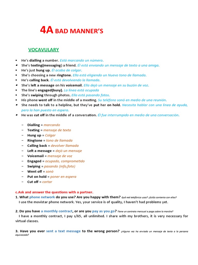 Bad Manner'S: Vocavulary | PDF