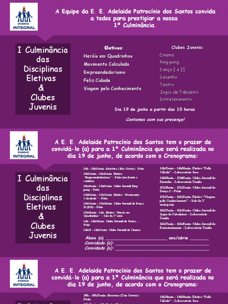 I Culminância Das Disciplinas Eletivas | PDF | Entretenimento