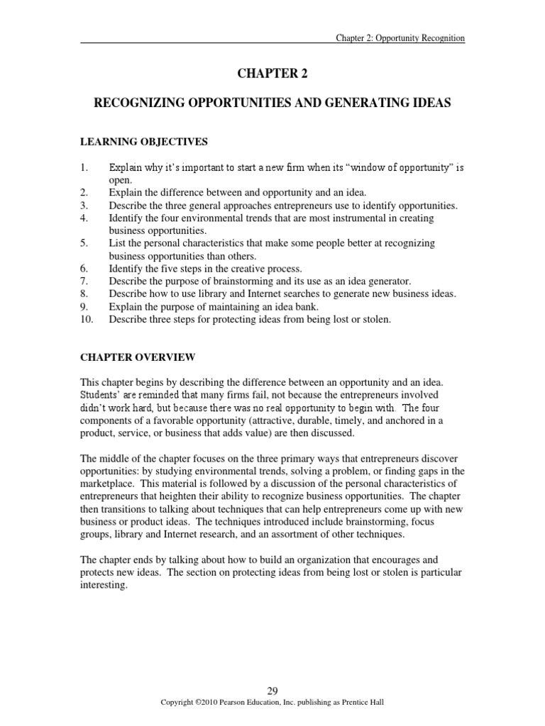 Chapter 2 Recognizing Opportunities and Generating Ideas | PDF ...