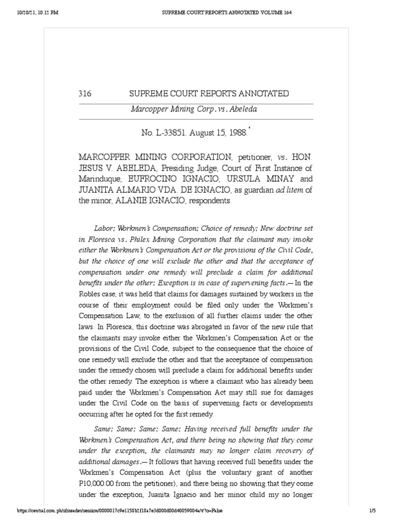 Marcopper Mining Corp. vs. Abeleda | PDF | Damages | Legal Remedy