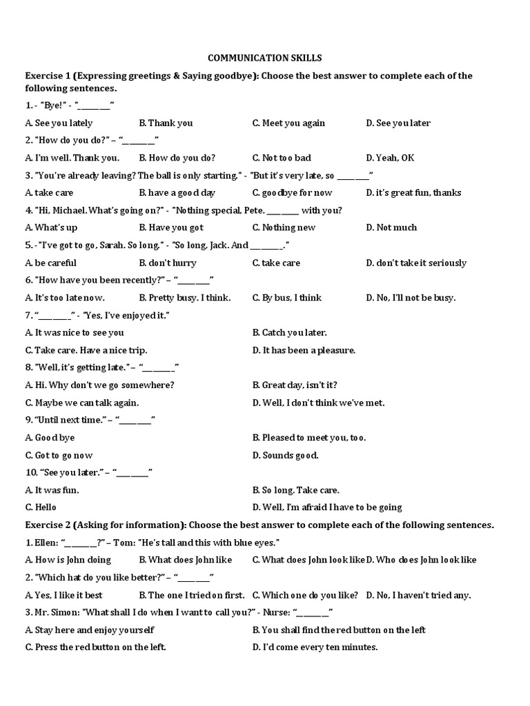 Communication Skills Exercise 1 (Expressing Greetings & Saying Goodbye ...