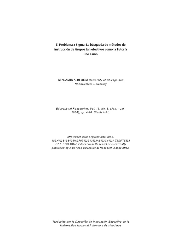 Articulo Benjamin Bloom Proble 2 Sigma | PDF | Aprendizaje | Plan de ...