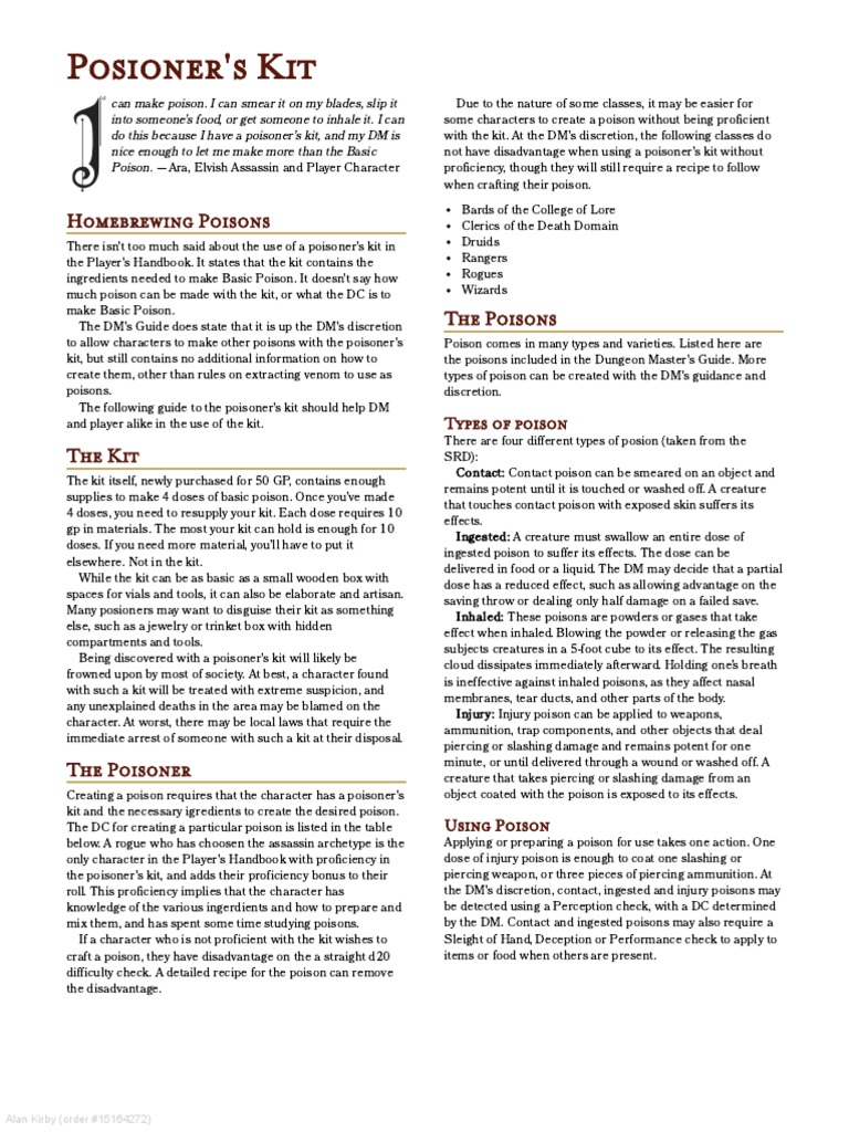5e Poisoners Kit | PDF | Poison