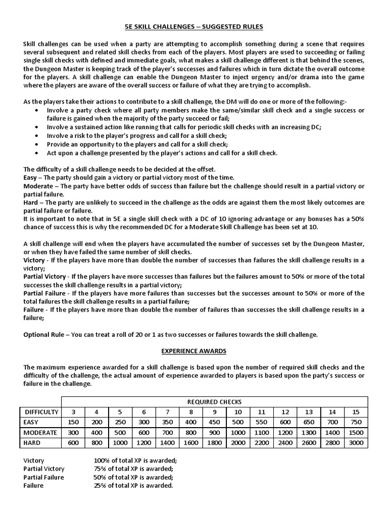 5E Skill Challenges - Suggested Rules | PDF | Dungeons & Dragons ...
