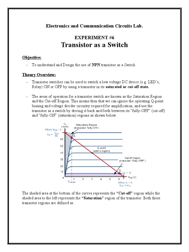 Transistor As A Switch: Electronics and Communication Circuits Lab ...