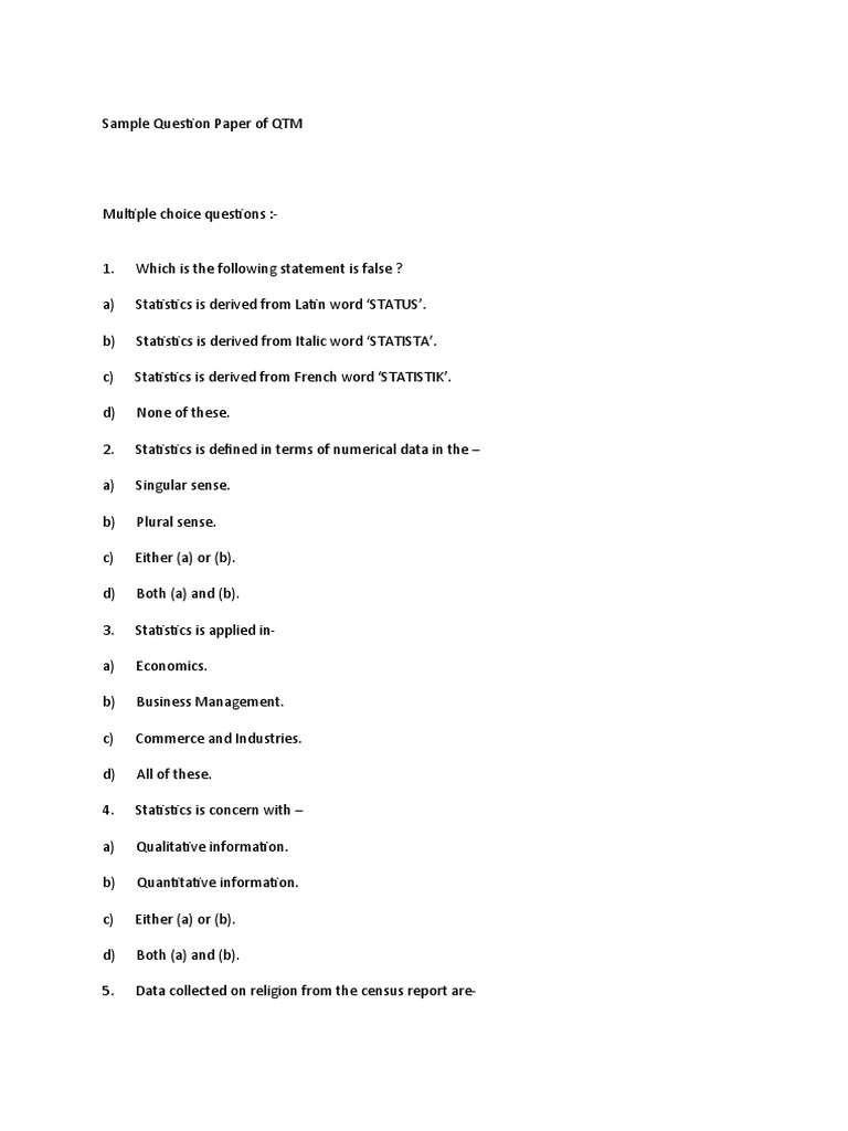 Zedd77gmailcomsample Question of QTM1 | PDF | Statistics | Data
