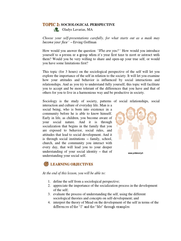 Topic 2 Sociological Perspective | PDF | Socialization | Self Topic 2 Sociological Perspective | PDF | Socialization | Self