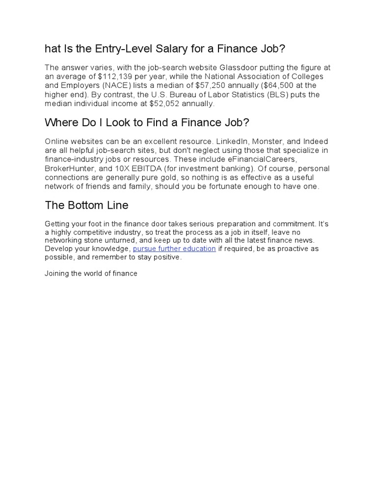 Hat Is The Entry-Level Salary For A Finance Job?: Pursue Further ...