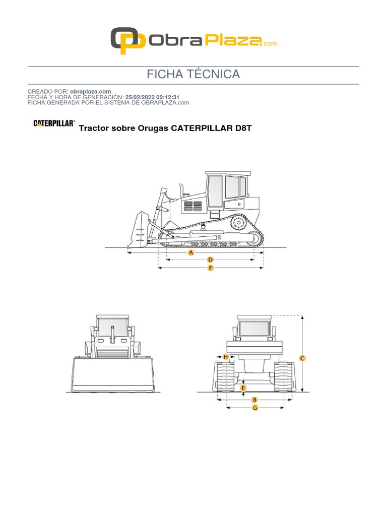 Ficha Técnica de Tractor Sobre Orugas CATERPILLAR D8T | PDF | Ingeniería mecánica | Bienes ...