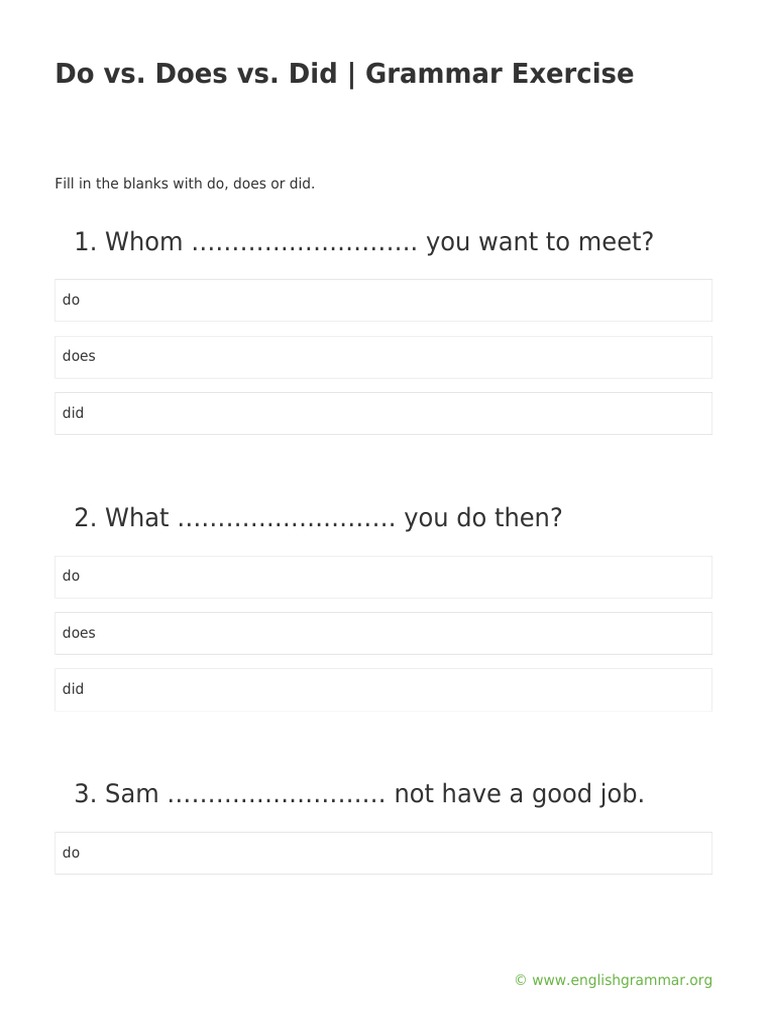 Do vs. Does vs. Did - Grammar Exercise | PDF