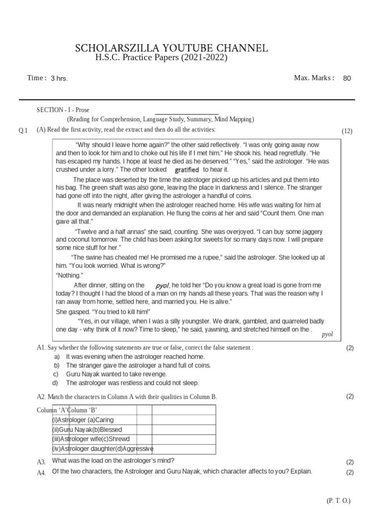 12th HSC English Sample Paper | PDF | Linguistics