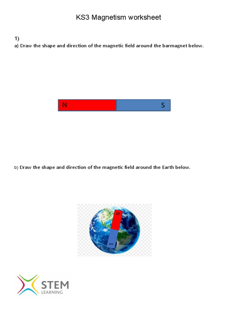 KS3 Magnetism Worksheet: 1) A) Draw The Shape and Direction of The ...