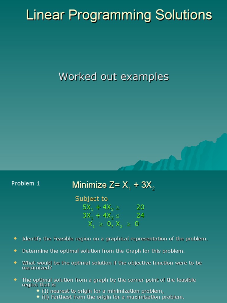 Linear Programming Solutions Pdf Mathematical Optimization Computer Programming