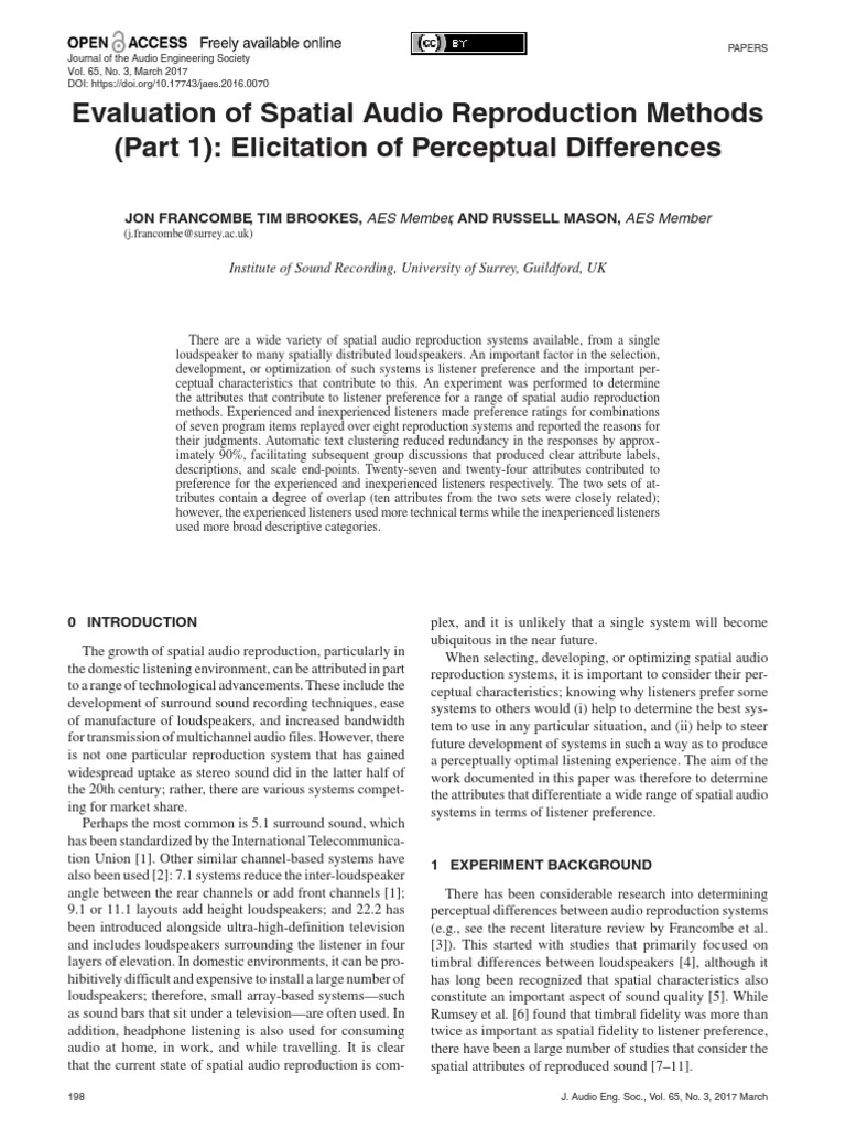Evaluation of Spatial Audio Reproduction Methods (Part 1) : Elicitation ...