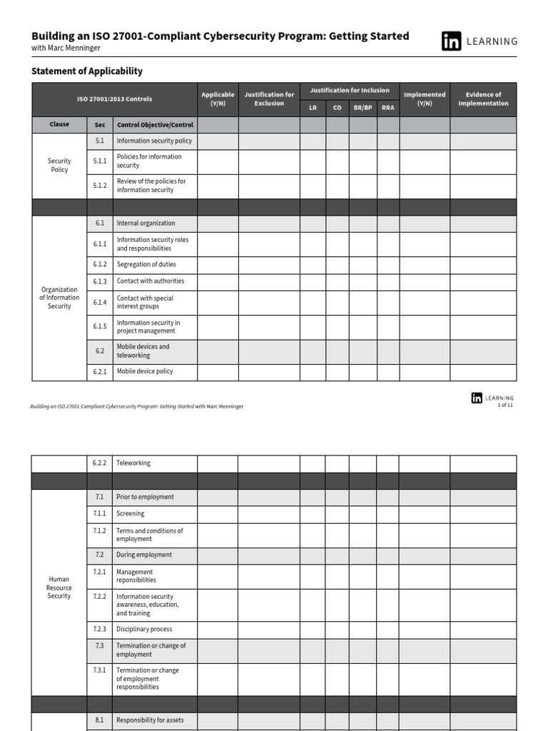 Example Statement of Applicability | PDF | Information Security | Security