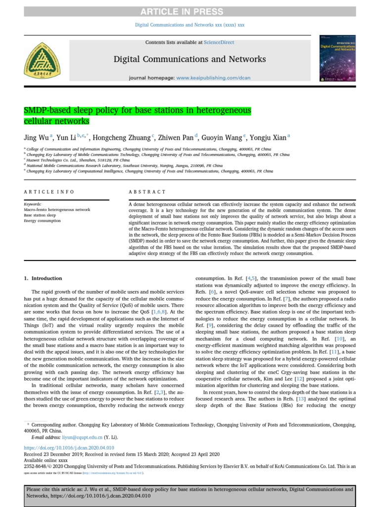 Cc Smdp Based Sleep Policy For Base Stations In Heterogeneous Cellular Networks Pdf Quality