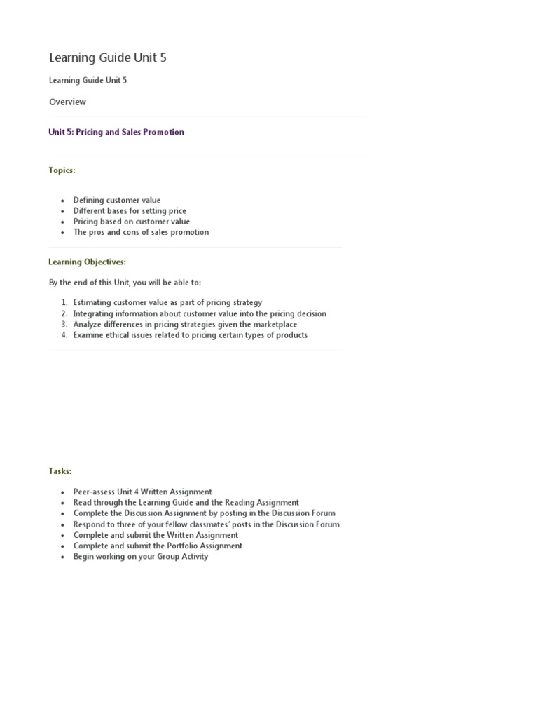 Learning Guide Unit 5: Unit 5: Pricing and Sales Promotion | PDF ...