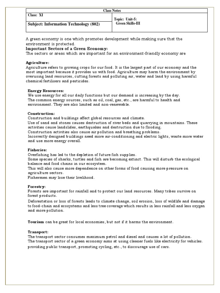 Green Skills Class 11-IT | PDF | Sustainability | Agriculture