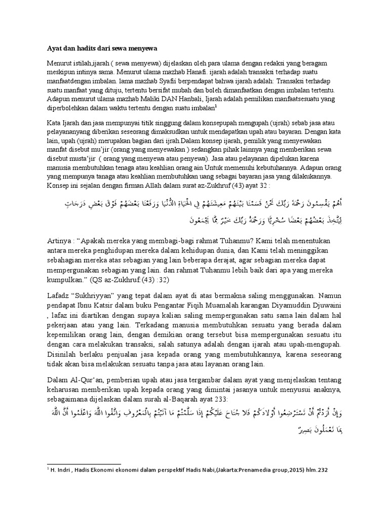 Ayat Dan Hadits Dari Sewa Menyewa | PDF