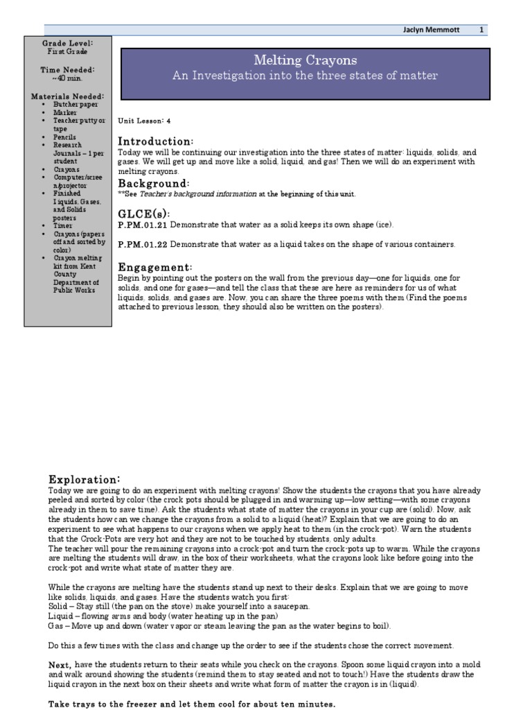 Melting Crayons: An Investigation Into The Three States of Matter | PDF ...