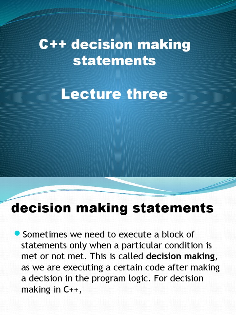 C Decision Making Statements Lecture Three Pdf Boolean Data Type C