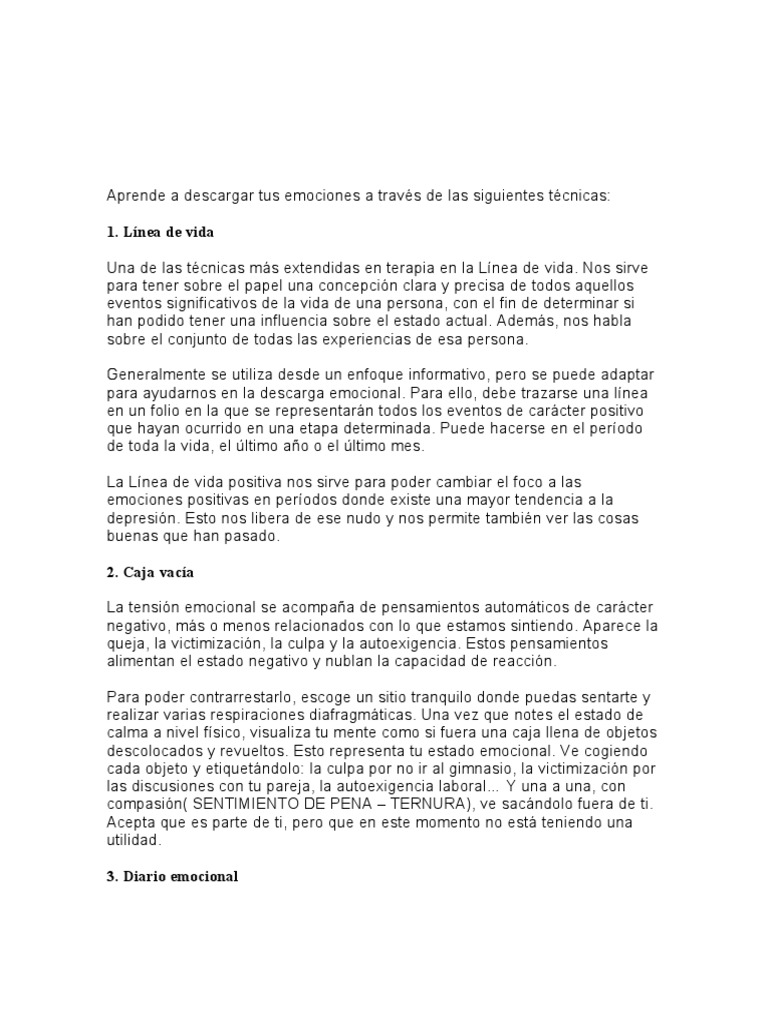 Técnicas de Descarga Emocional Efectivas | PDF | Las emociones | Estrés ...