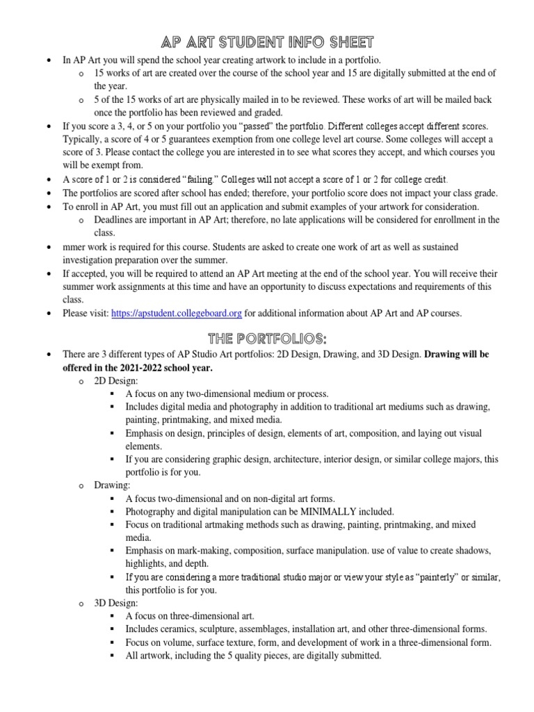 Ap Art Student Info Sheet | Download Free PDF | Composition (Visual ...
