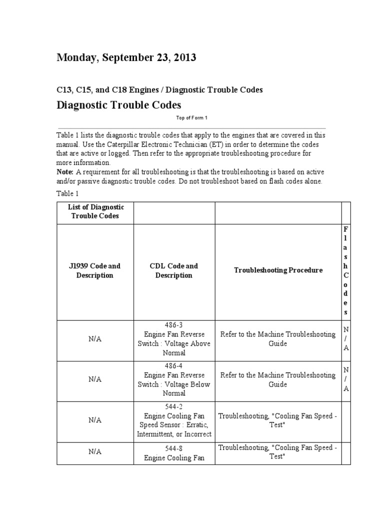 Caterpillar C13, C15, and C18 Engines - Diagnostic Trouble Codes (DOC ...