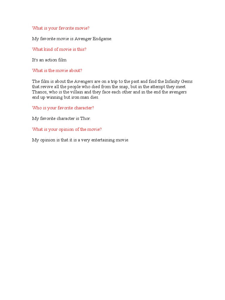 What Is Your Favorite Movie | PDF