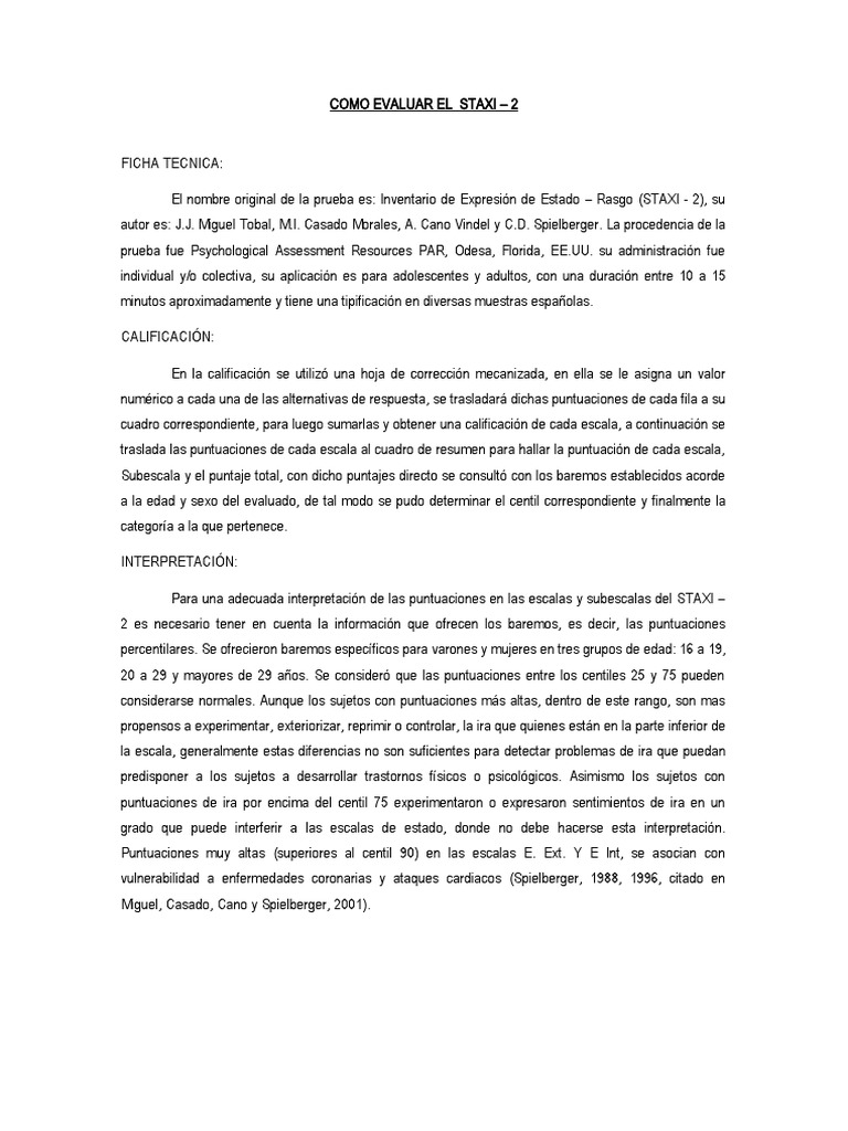 Evaluación del STAXI-2: Guía y Método | PDF | Validez (Estadísticas) | Ira