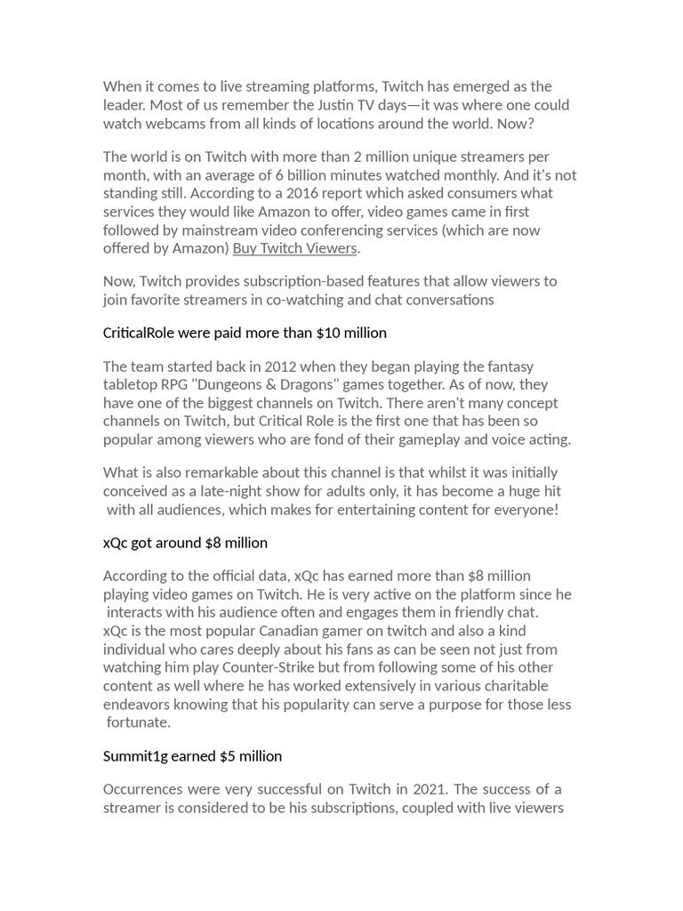 Highest Paid Twitch Streamers For 2022 | PDF | Communication ...