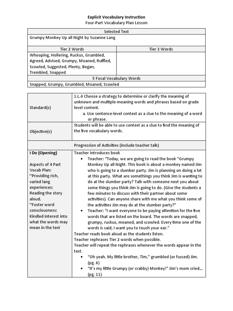 4 Part Vocabulary Lesson Plan | PDF | Vocabulary | Education Theory