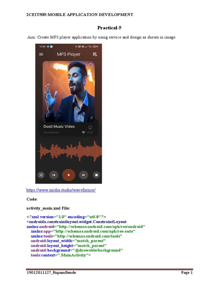 Practical-5: Aim: Create MP3 Player Application by Using Service and ...