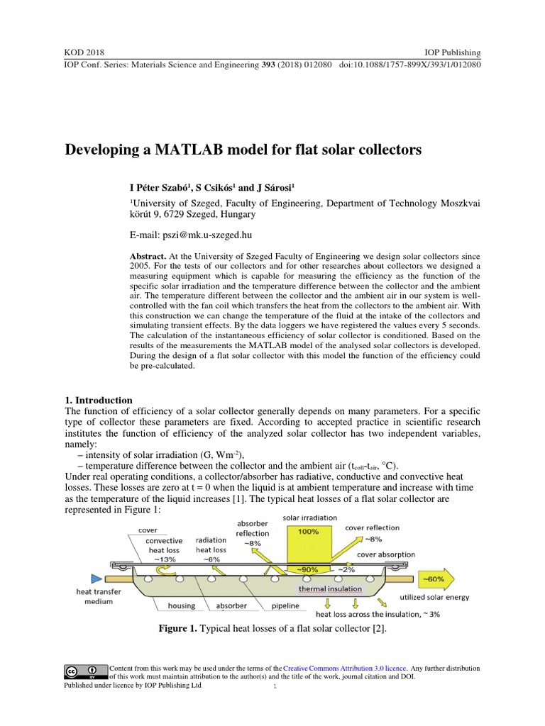 Modeling the Efficiency of Flat Solar Collectors Using MATLAB | PDF ...