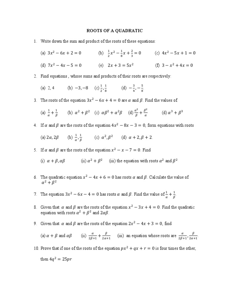 Quadratic Equation Roots Worksheet | PDF | Quadratic Equation | Mathematics