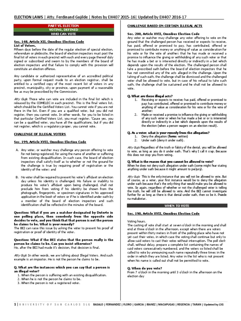 Election Law Overview by Atty. Gujilde | PDF | Voting | Elections