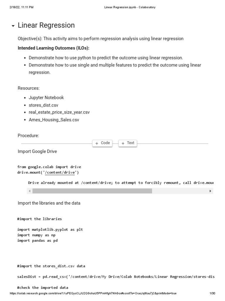 Munar Linear Regression Ipynb Colaboratory Pdf Coefficient Of