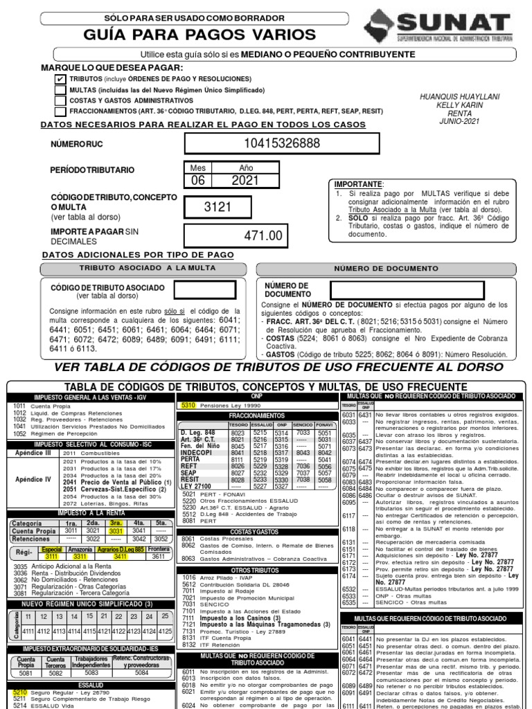 F 1662 Guia Pagos Varios Blanco | PDF | Pagos | Gobernancia