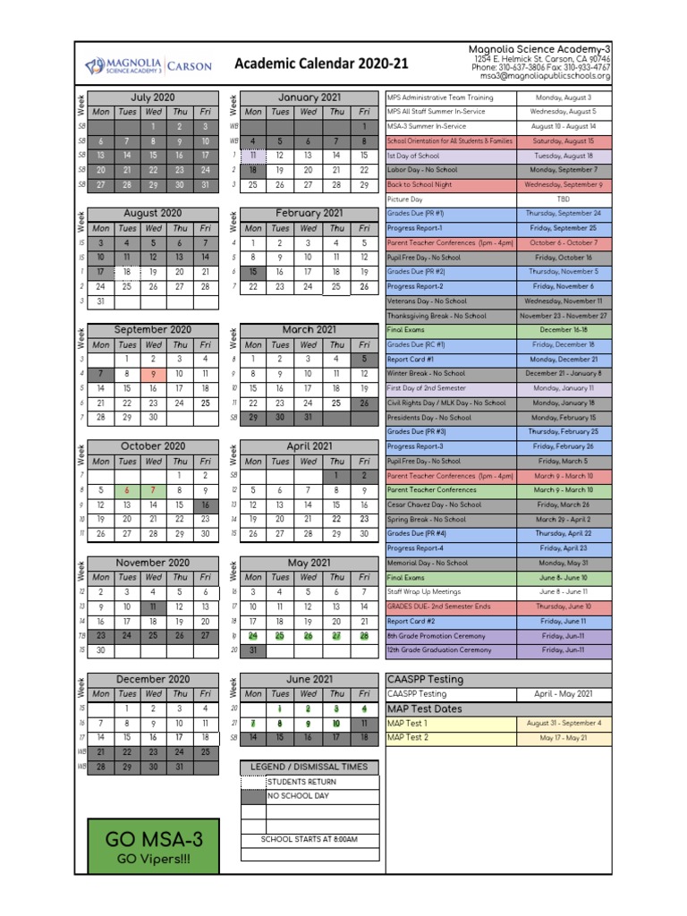 School Calendar | PDF | Educational Organizations | Educational ...