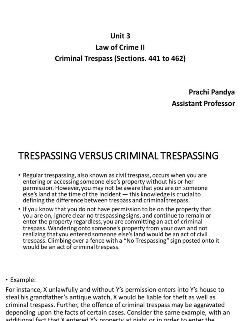 Unit 3 Criminal Trespass (Law of Crime II) | PDF | Burglary | Trespass